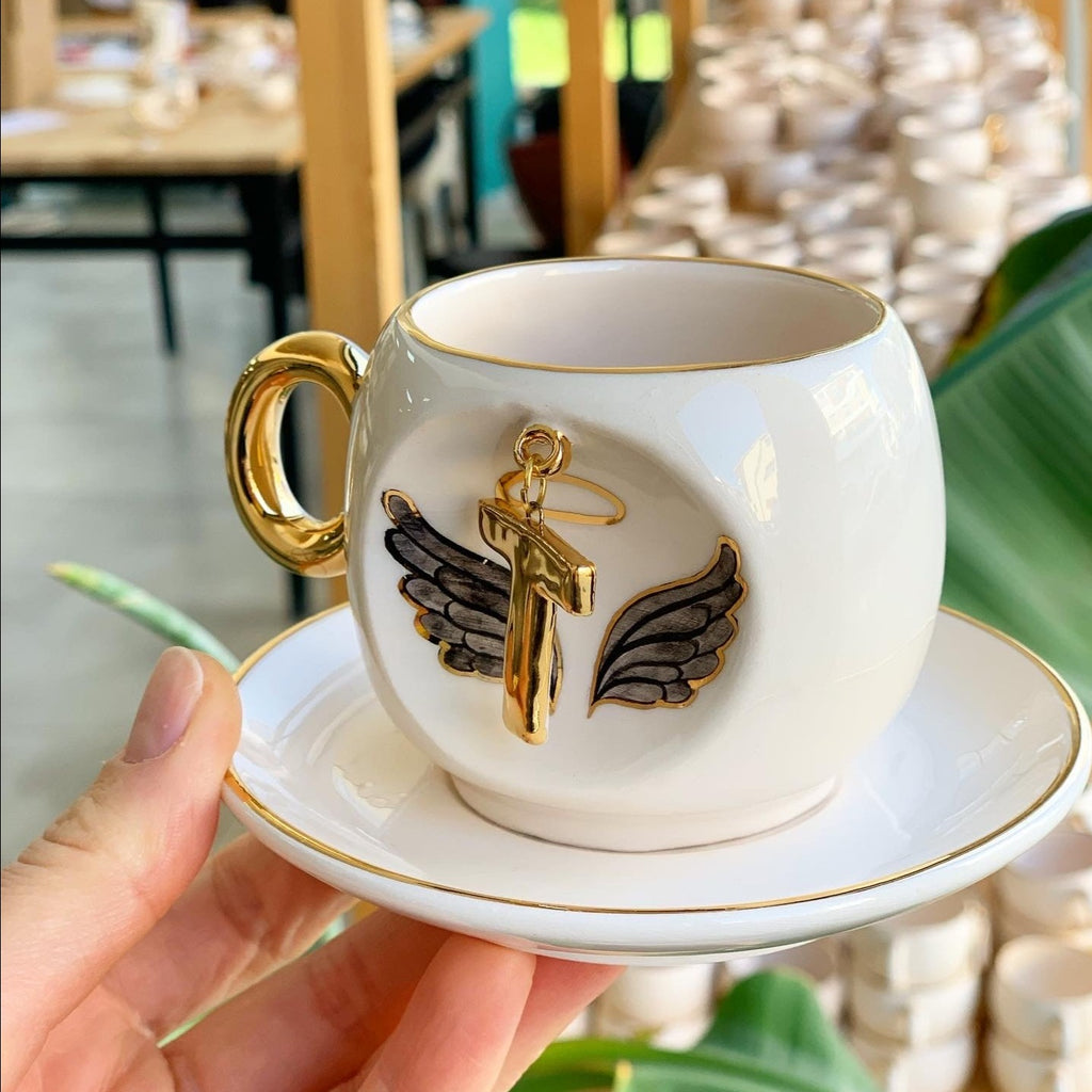 Angel Wings Letter Coffee Cup Black – BSK Ceramics Handmade